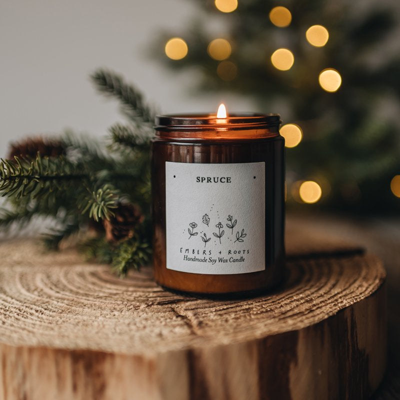 Embers and Roots Spruce Christmas Candle | Harvest and Green